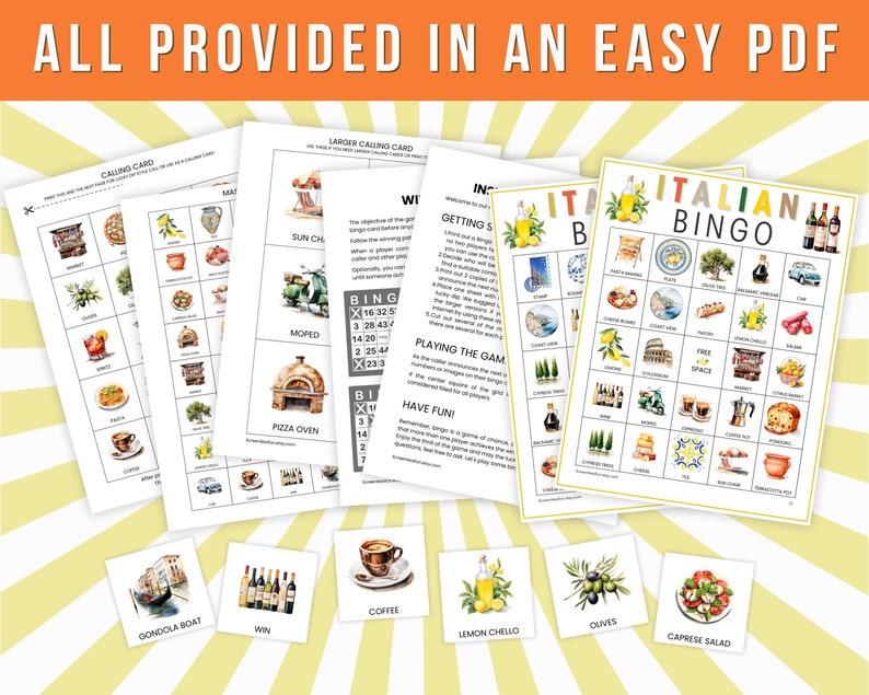 30 Italian Bingo Cards, Citrus Bridal Shower Game, Lemon Printable ...
