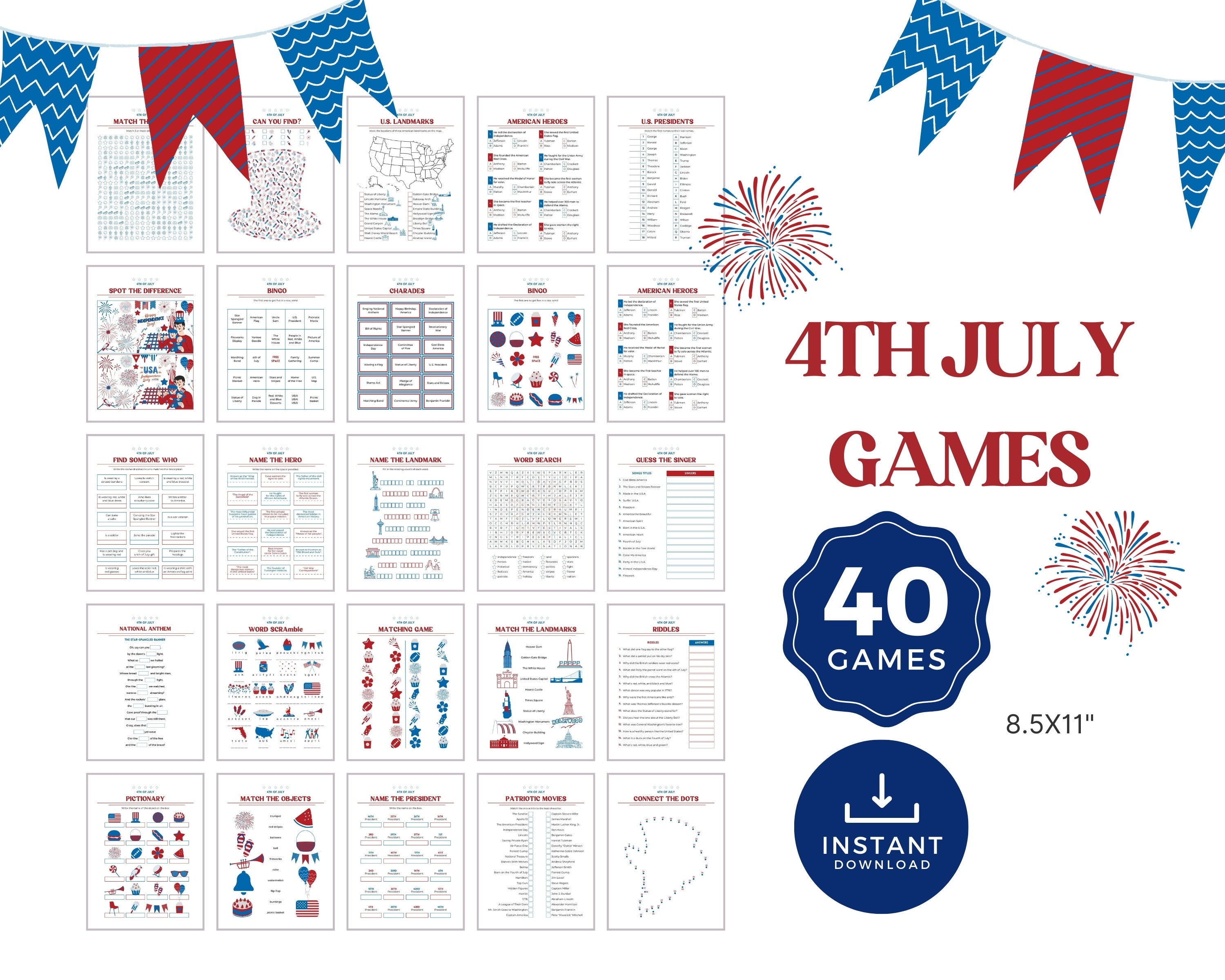 40 4th July Printable Party Games, Independence Day Games, Patriotic ...