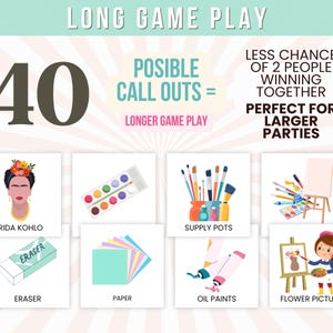 30 Art Bingo Cards, Printable Artist Bingo Game, Kids Art Party ...