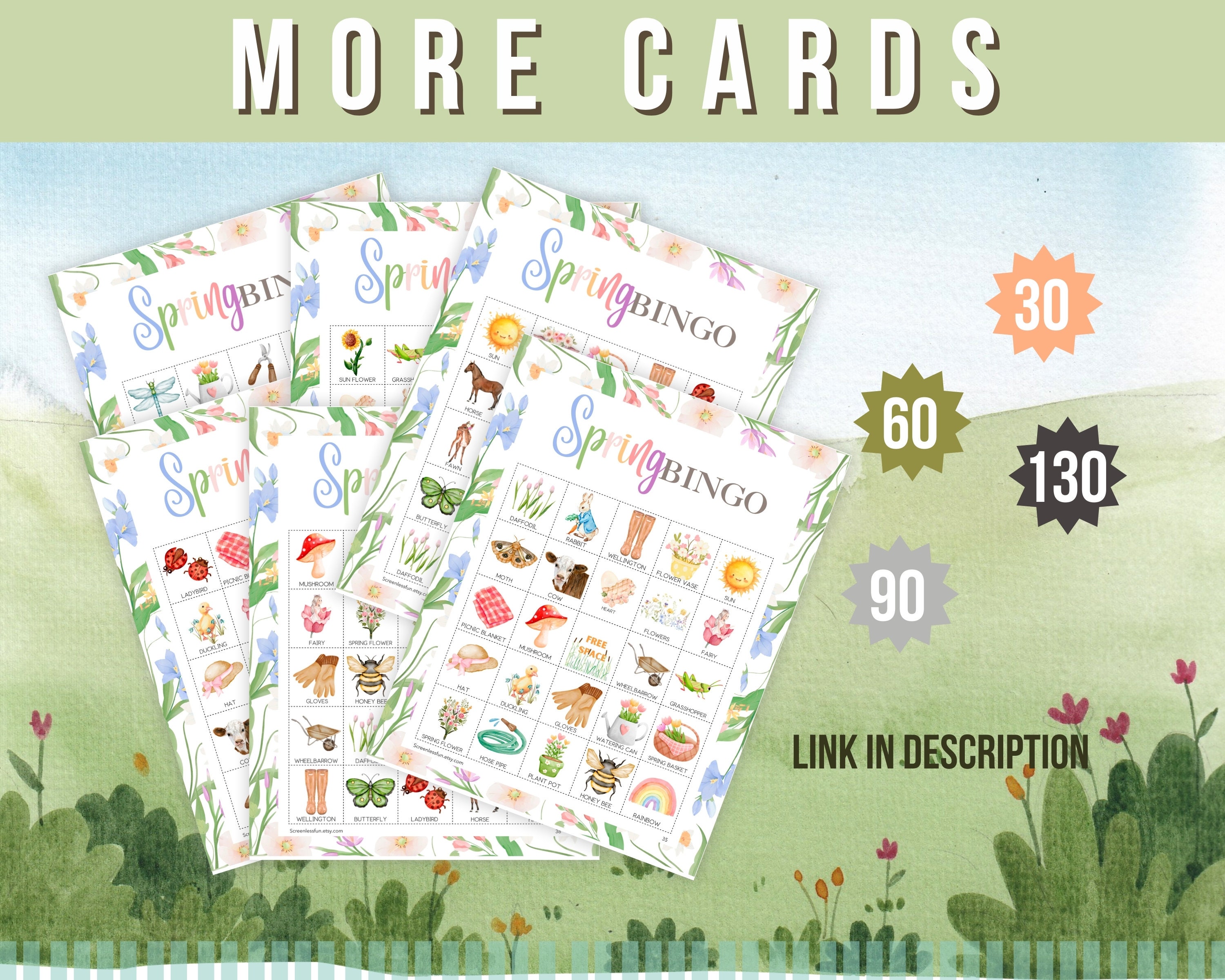 90 Bingo Cards for Spring, Spring Time Bingo for Kids, Printable Spring ...