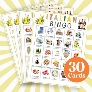 30 Italian Bingo Cards, Citrus Bridal Shower Game, Lemon Printable ...