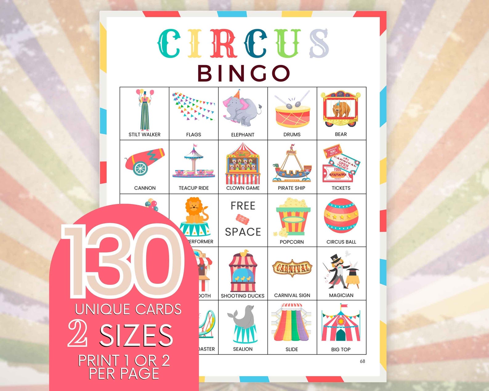 Circus Bingo, Circus Printable Bingo, Carnival Bingo, Circus Party Game ...