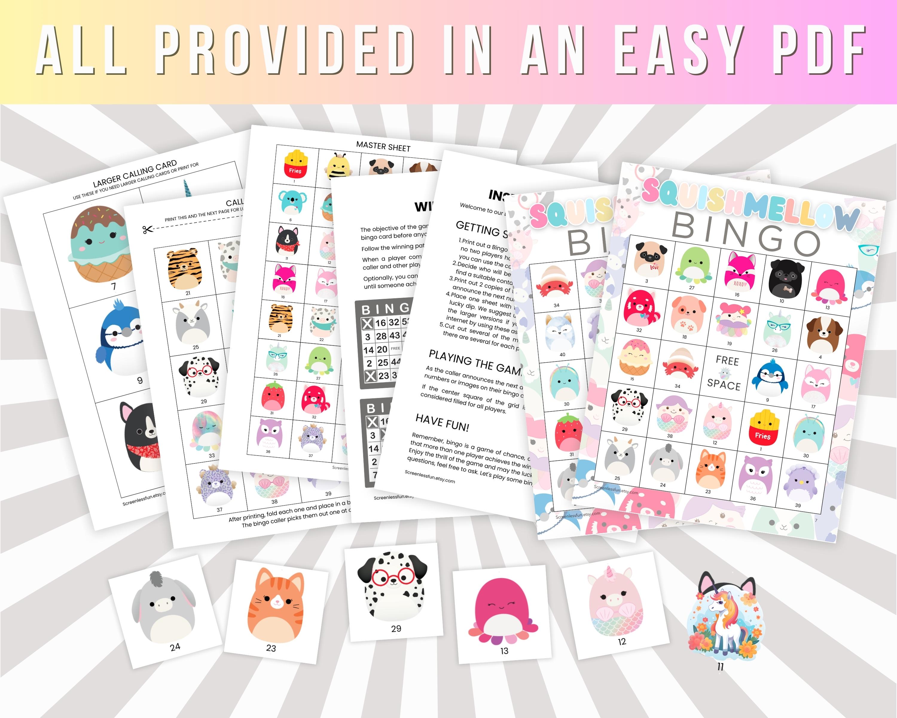 Squishmallow Bingo: 60 Printable Cards for Birthday Party (PDF) - Etsy