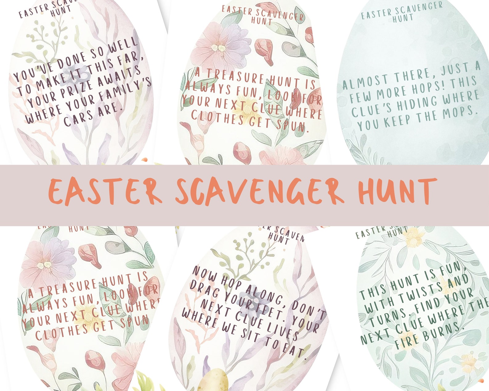 Indoor Easter Scavenger Hunt, Easter Hunt Clues Inside, Egg Treasure ...
