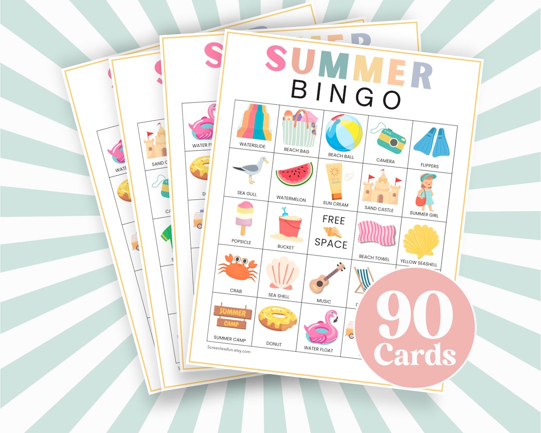 Summer Bingo Game: 90 Unique Printable Cards (digital Download) - Etsy