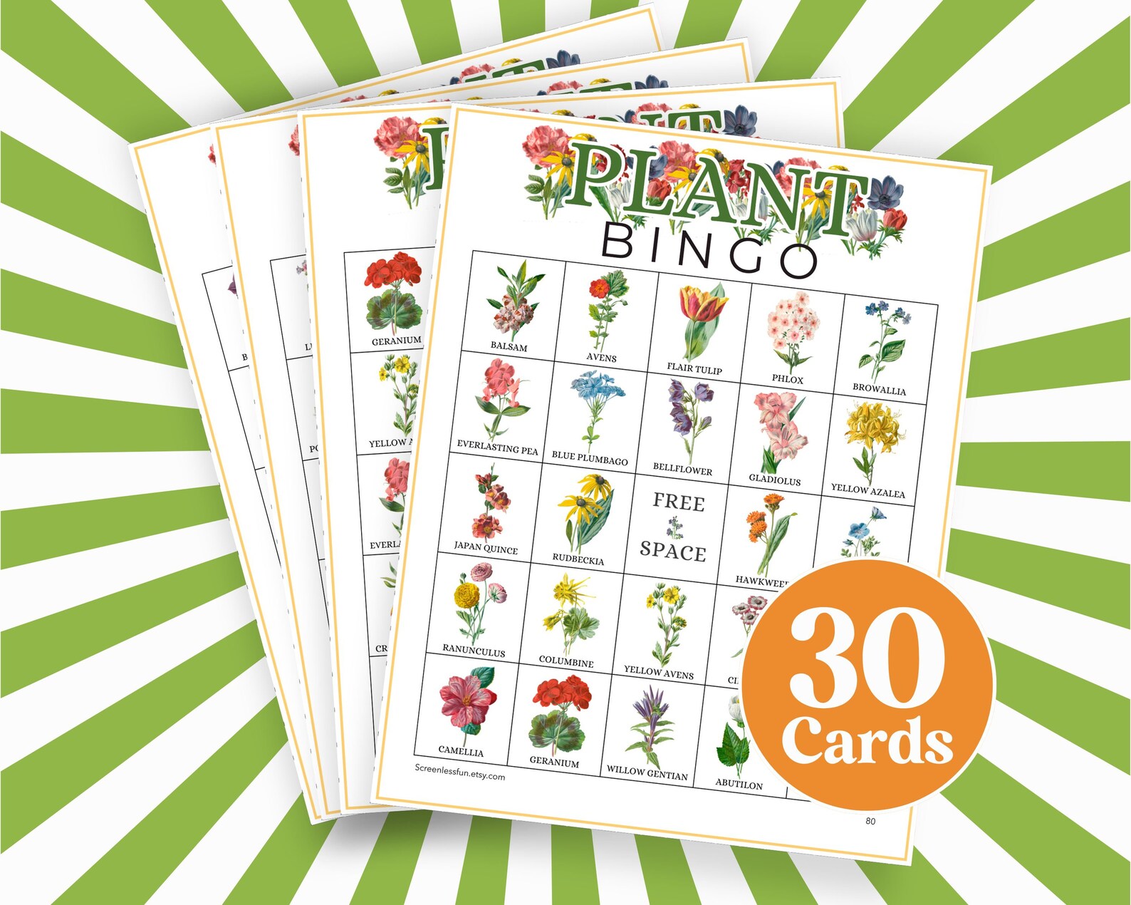 Plant Bingo Printable Cards, Botanical Flower Bingo Boards, Garden ...
