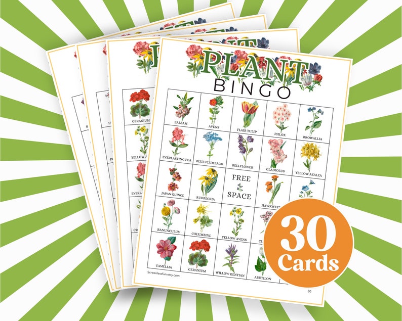 Plant Bingo Printable Cards, Botanical Flower Bingo Boards, Garden ...