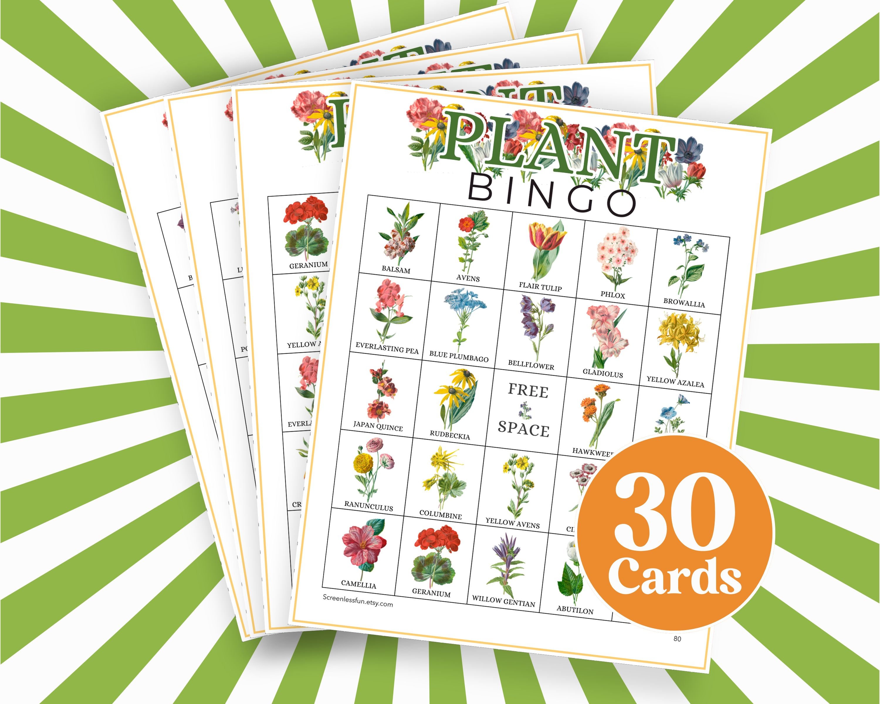 Plant Bingo Printable Cards, Botanical Flower Bingo Boards, Garden ...