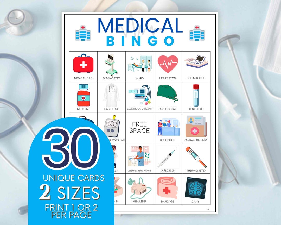30 Medical Bingo Printable Game, Nursing Graduation Bingo, Nurse ...