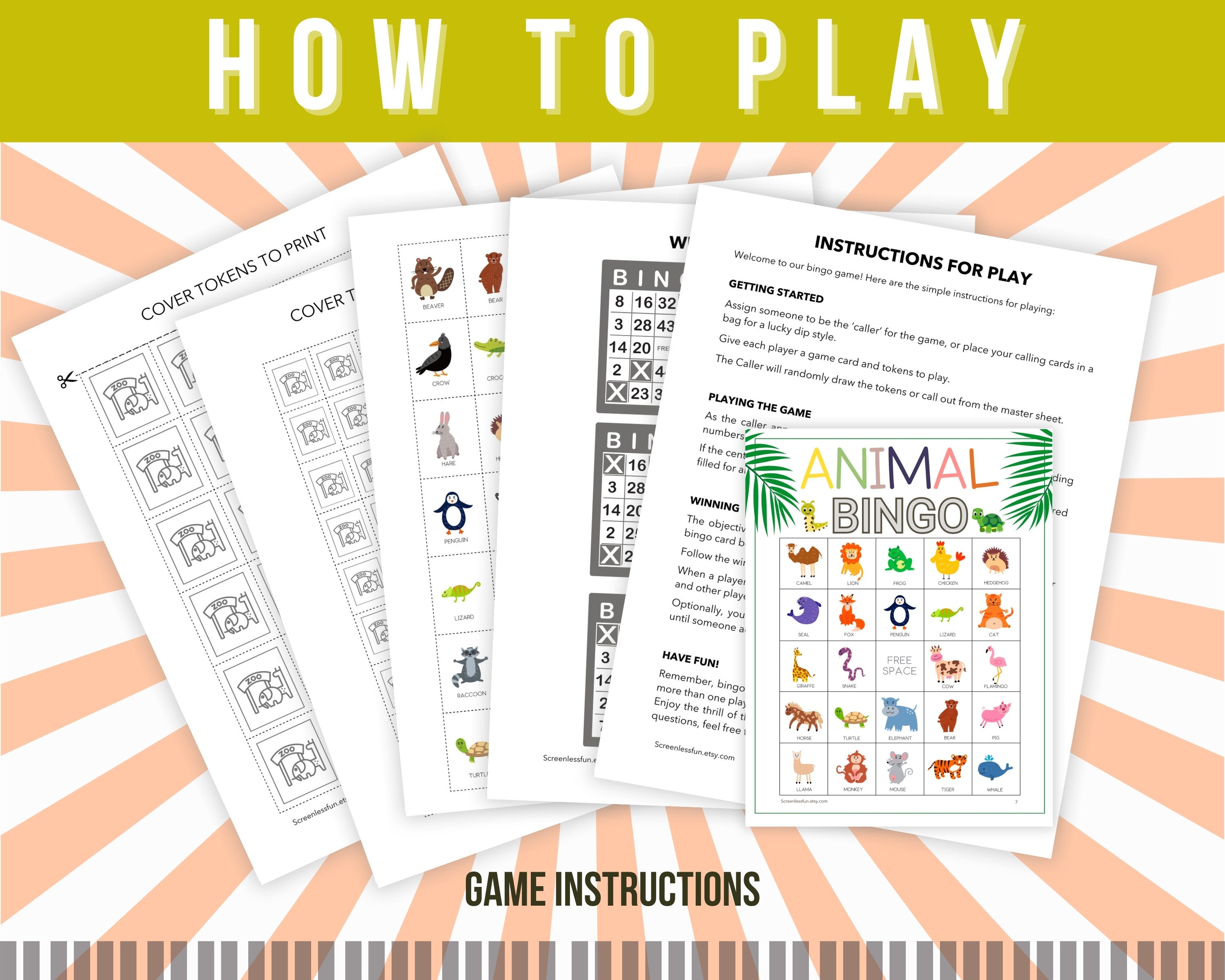 30 Animal Bingo for Kids, Safari Baby Bingo Game, Zoo Activity Family ...