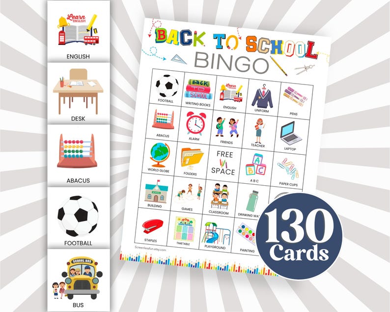 130 Back to School Bingo Cards, Printable School Classroom Game ...