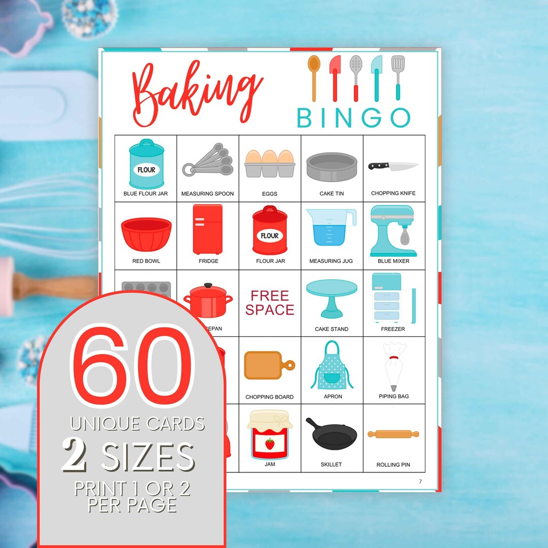 Baking Bingo, 60 Printable Bingo Cards, Cooking Bingo Game, Baking ...