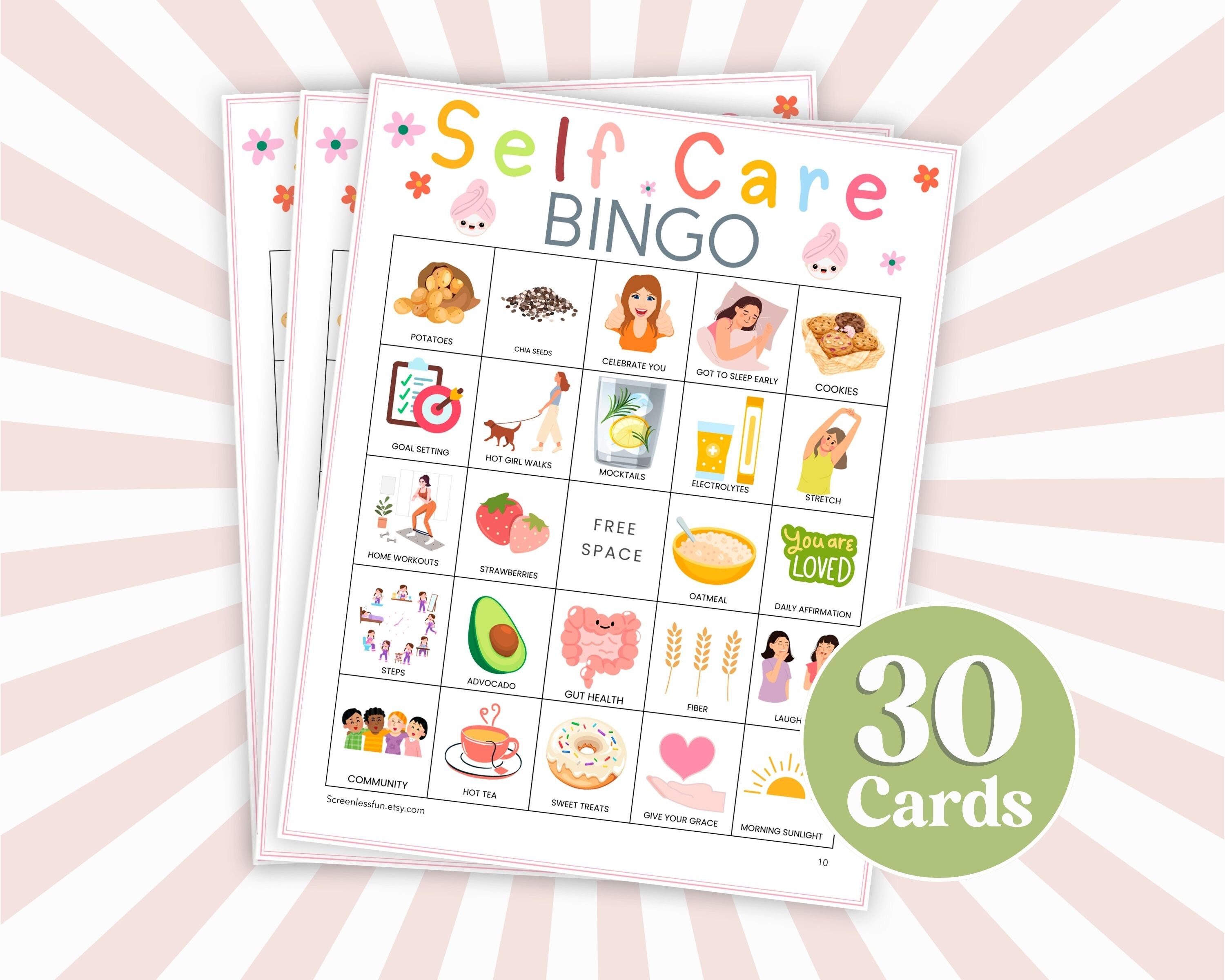 Self Care Bingo Printable Cards, Mental Health Bingo Board, Wellness ...