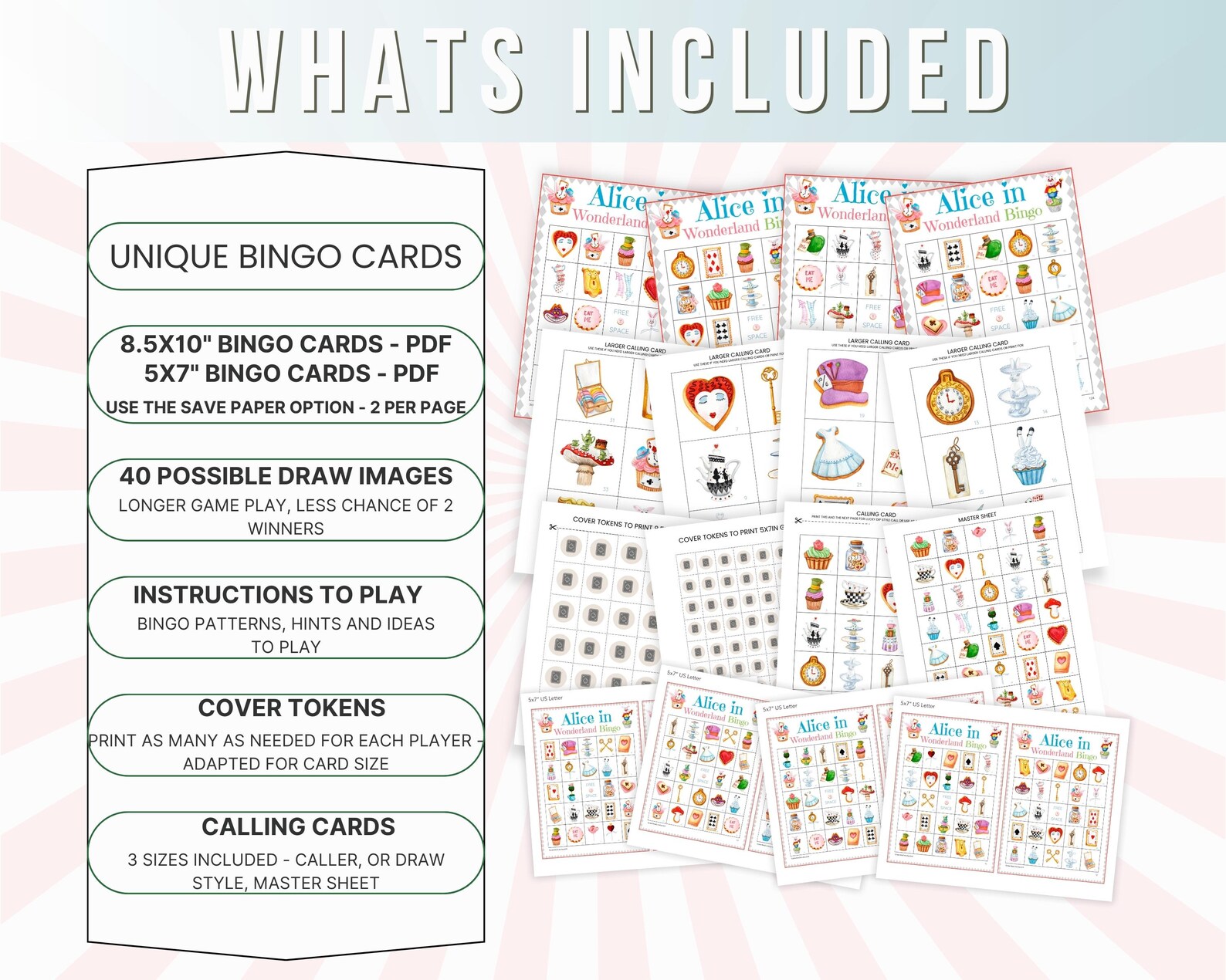 30 Alice in Wonderland Bingo Cards, Alice Bingo Cards, Printable Tea ...