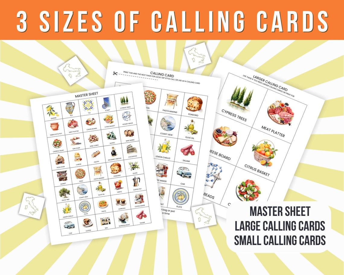 30 Italian Bingo Cards, Citrus Bridal Shower Game, Lemon Printable ...