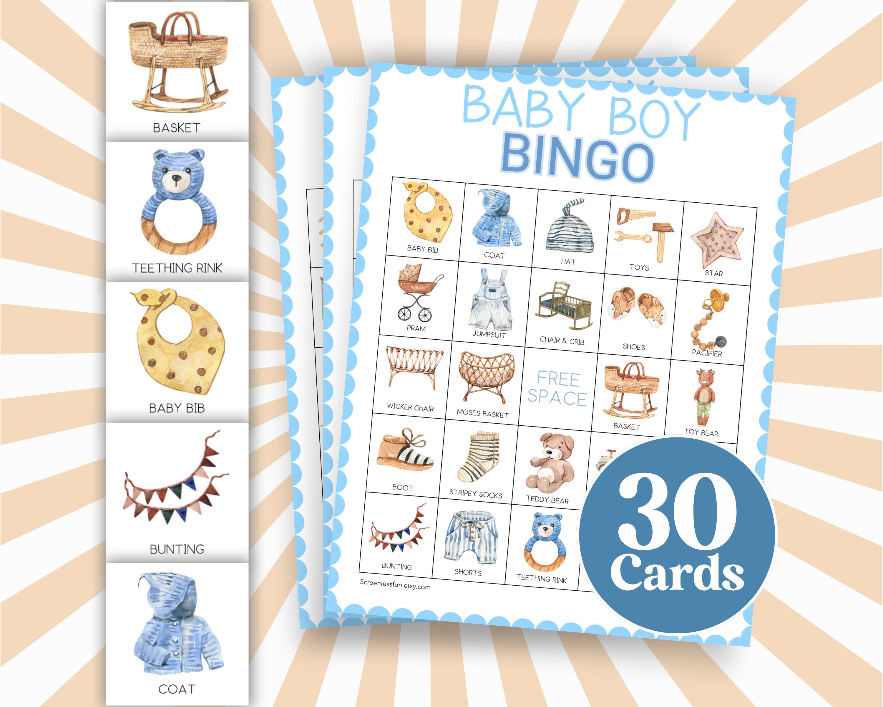 Blue Baby Shower Bingo Cards Printable, DIY Baby Boy Bingo Cards ...