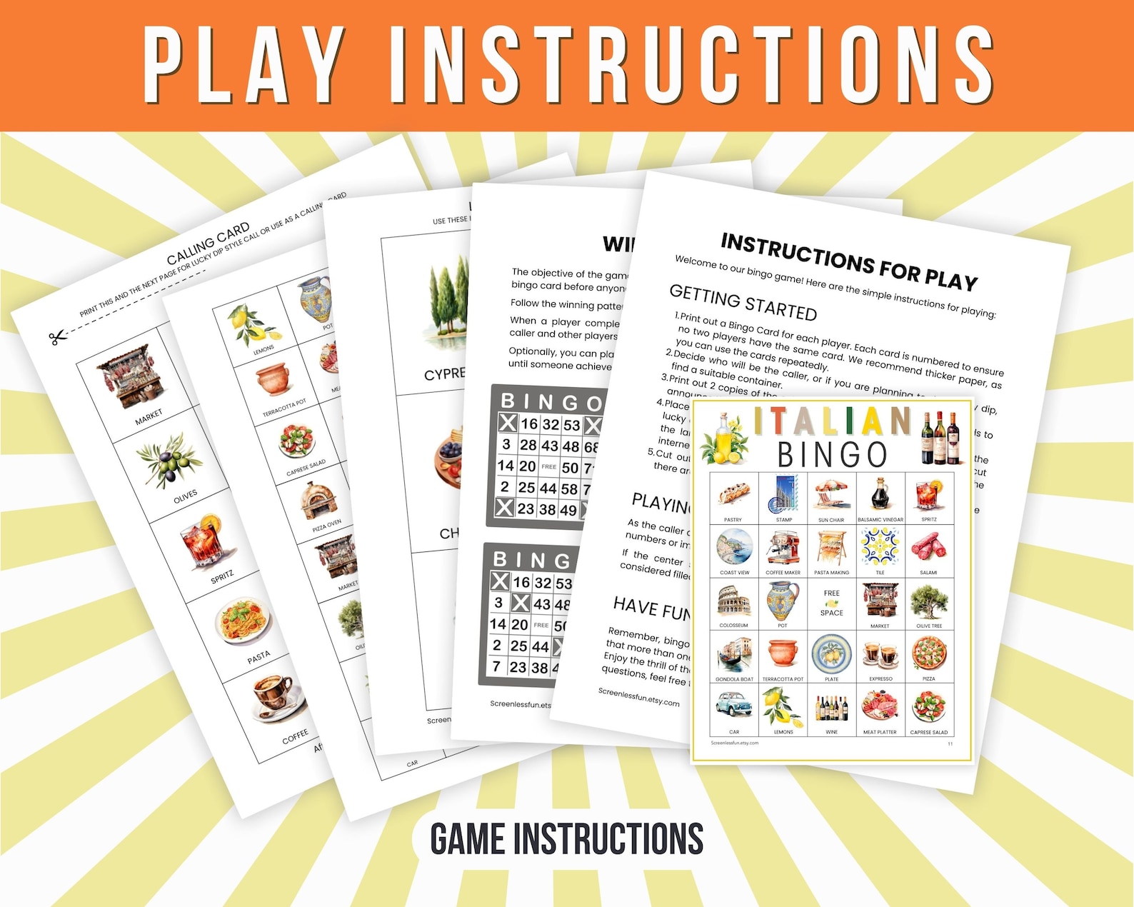 30 Italian Bingo Cards, Citrus Bridal Shower Game, Lemon Printable ...