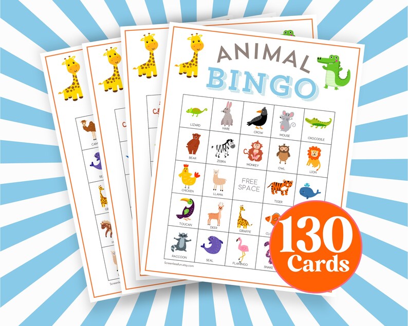Kids Baby Animal Bingo Game, Printable Animal Bingo Game, Kids ...