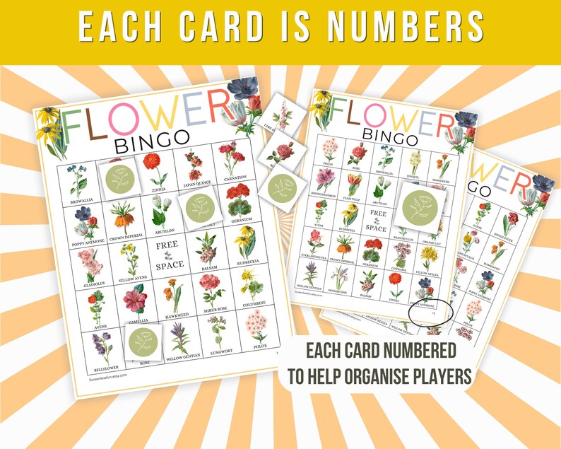 130 Flower Bingo Cards Printable Game, Floral Themed Game Activity ...