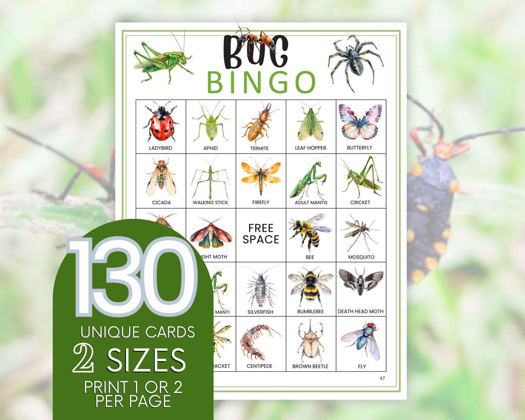 Insect Creepy Crawlies Party Game, Bug Bingo Printable,instant Download ...