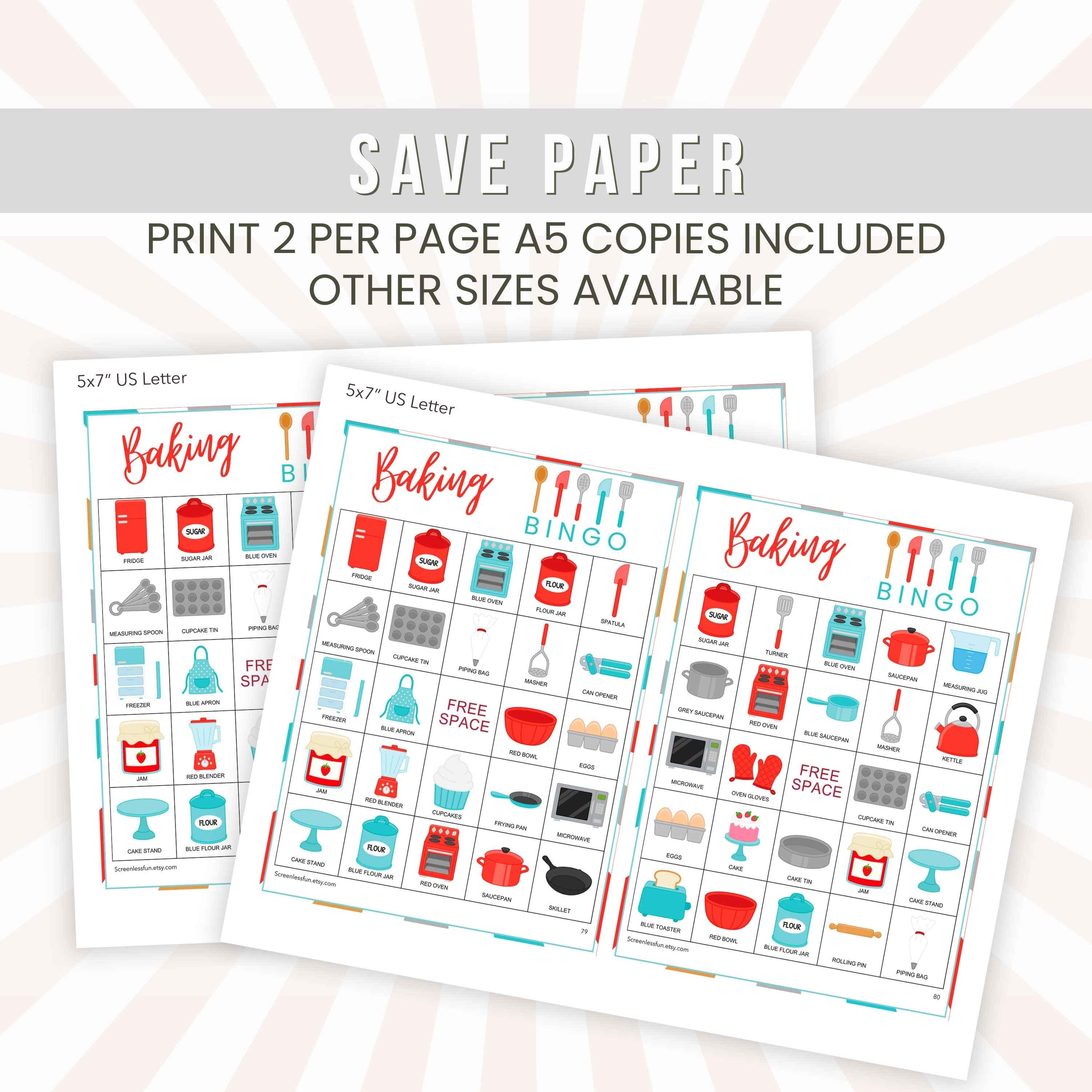 Baking Bingo Game: 60 Printable Cards, Kids Party Activity (PDF) - Etsy