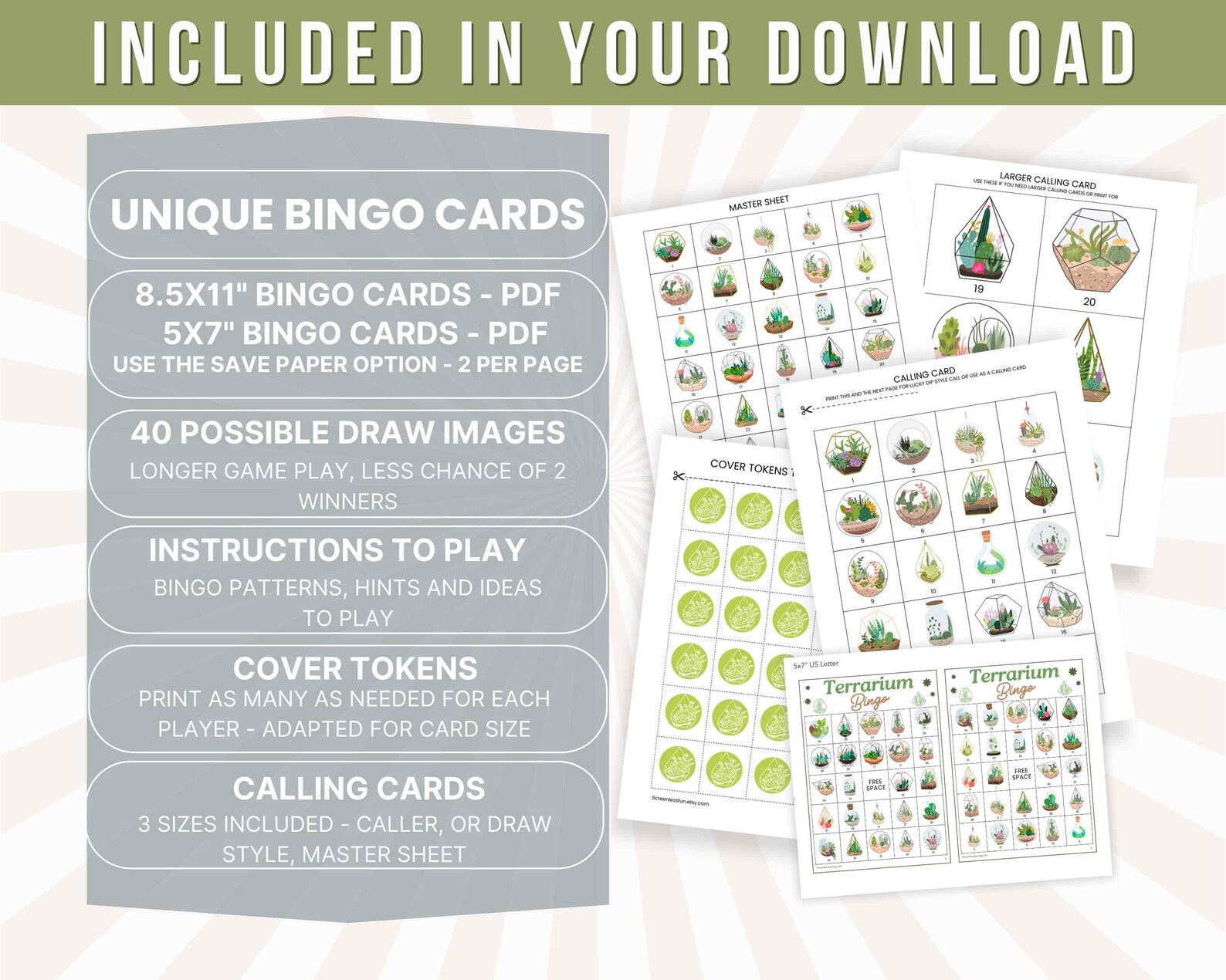 60 Terrarium Plant Bingo Cards Printable Game, Indoor Plant Bingo Game ...