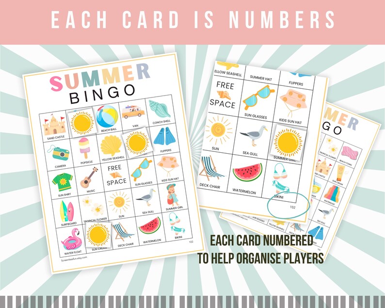 Summer Bingo Game: 90 Unique Printable Cards (digital Download) - Etsy