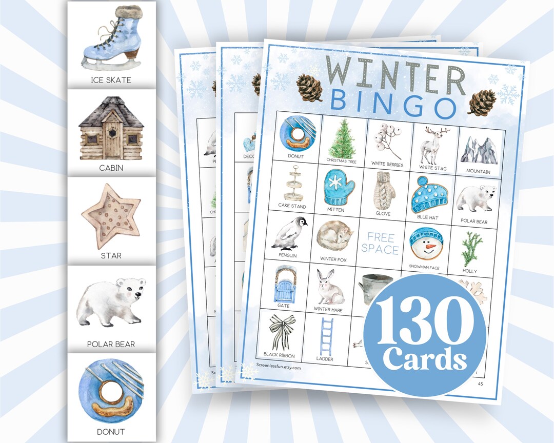 Winter Bingo Game: Polar Bear Theme, 130 Cards (digital Download) - Etsy