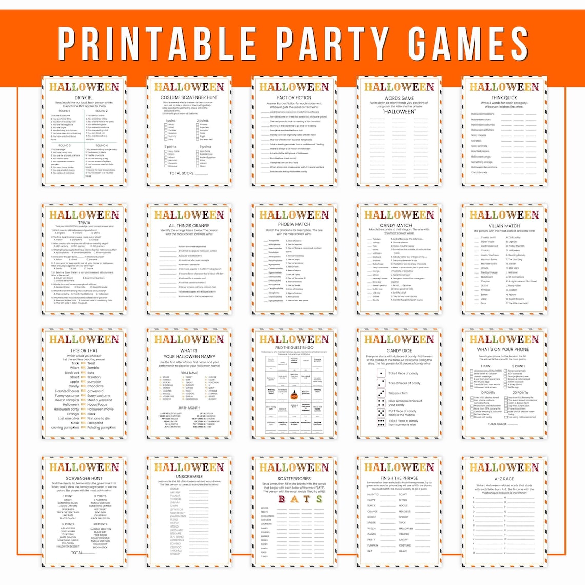 Halloween Party Game, Printable Halloween Trivia Games, Get to Know You ...