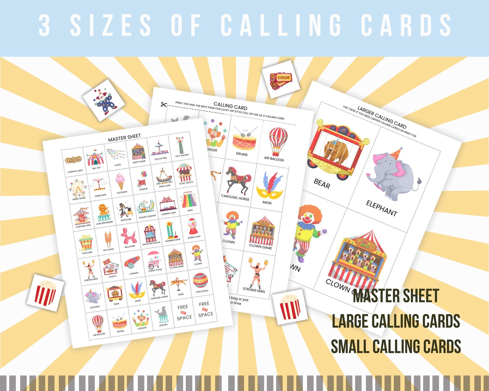 30 Circus Bingo Printable Boards, Circus Themed Party Game, Carnival ...