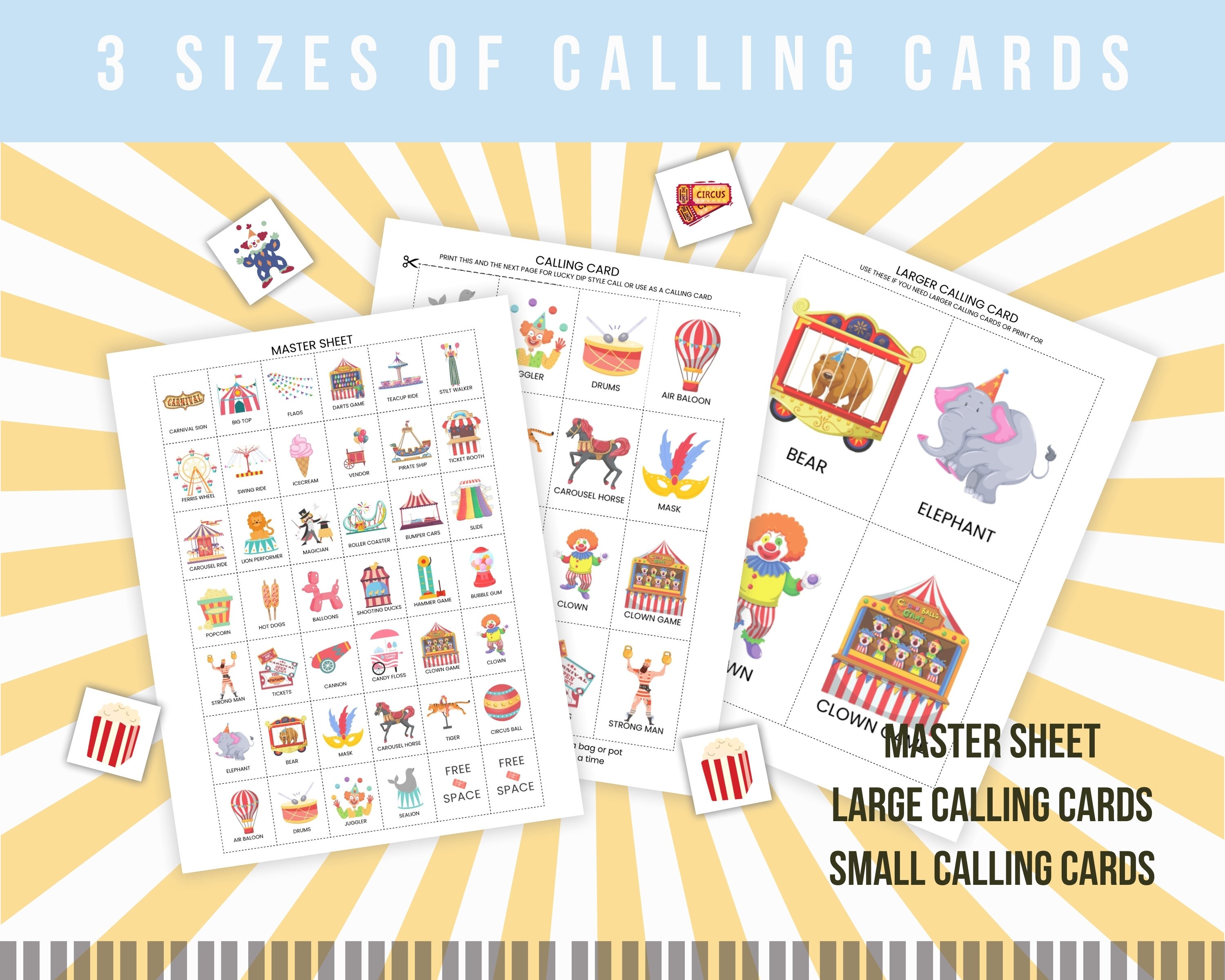 30 Circus Bingo Printable Boards, Circus Themed Party Game, Carnival ...