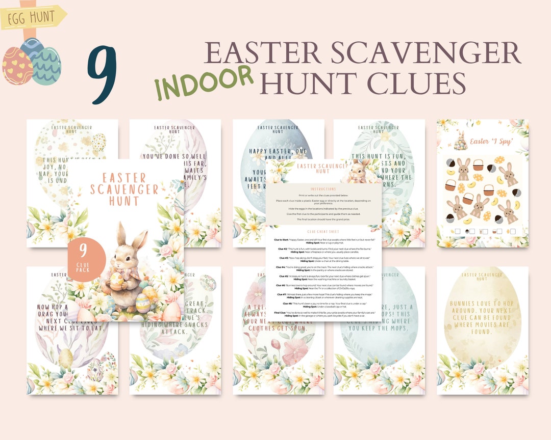 Indoor Easter Scavenger Hunt, Easter Hunt Clues Inside, Egg Treasure ...