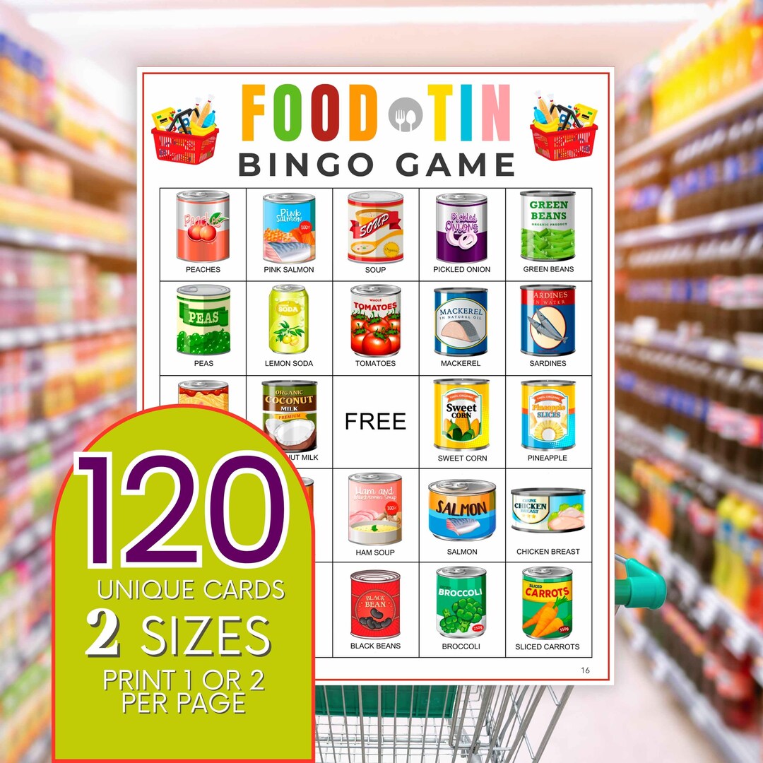 Food Bingo, 120 Food Bingo Cards, Birthday Activity Game, Kids Learning ...