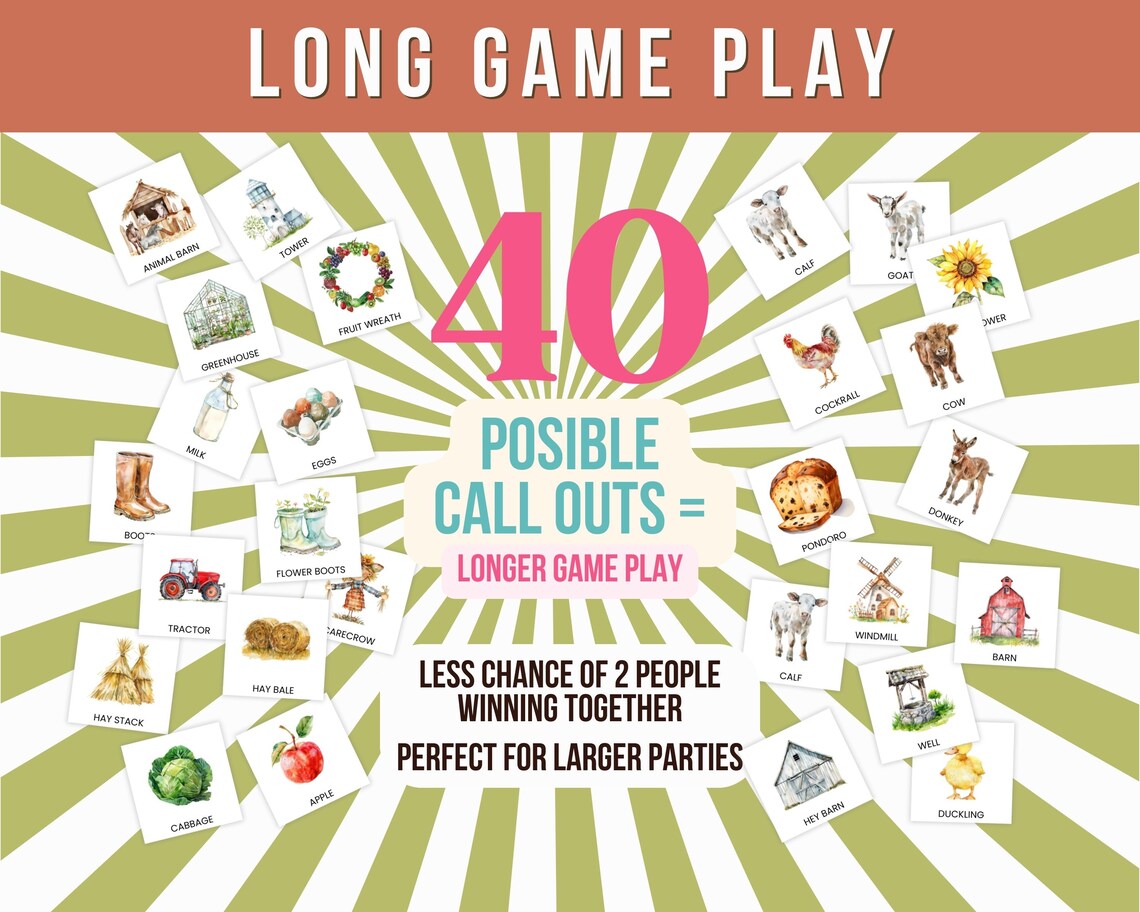 30 Farmyard Bingo Cards, Farm Animal Baby Shower Game, Barnyard Party ...