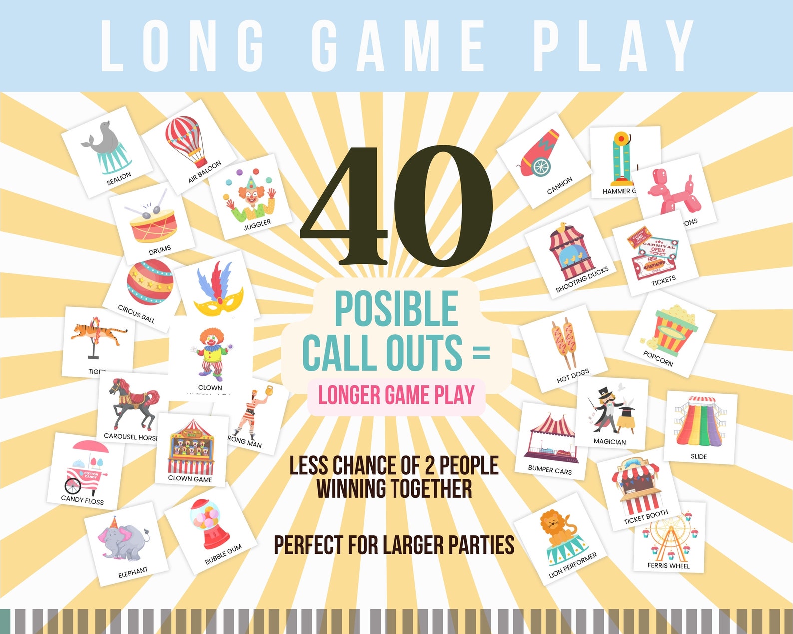 Circus Bingo, Circus Printable Bingo, Carnival Bingo, Circus Party Game ...