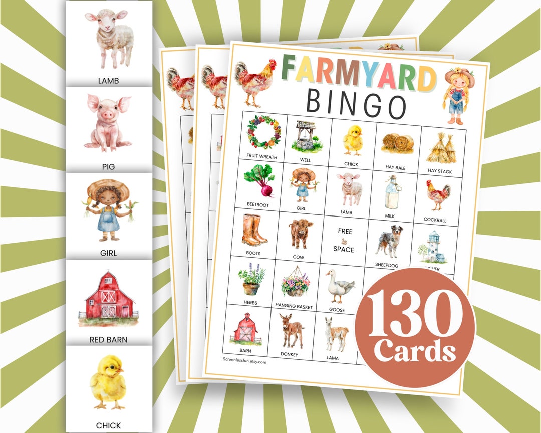 Kids Farm Animal Bingo Printable Cards, Farm Yard Educational Bingo ...