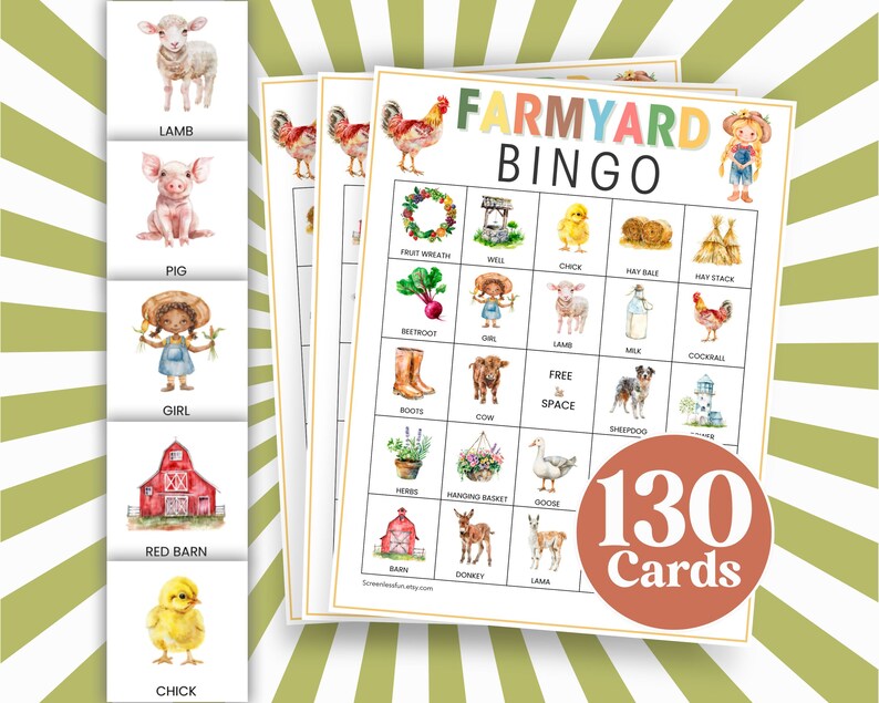 Kids Farm Animal Bingo Printable Cards, Farm Yard Educational Bingo ...