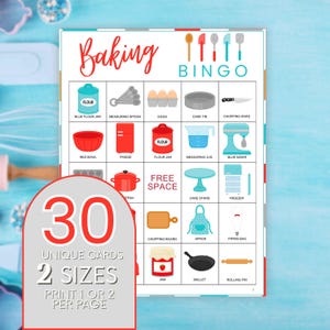 Baking Bingo, 30 Printable Bingo Cards, Cooking Bingo Game, Baking ...