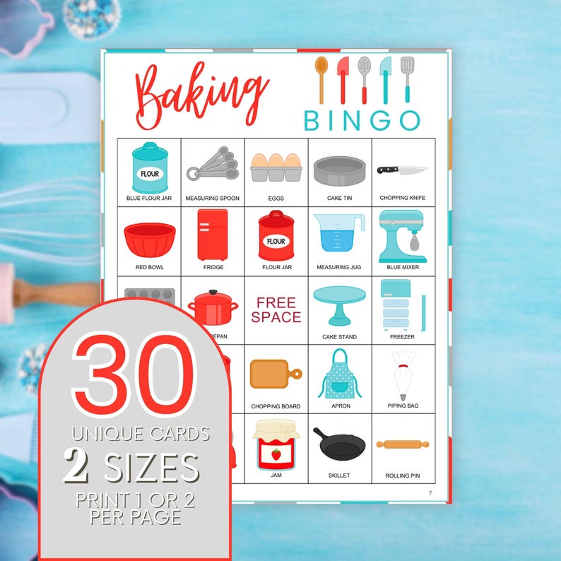 Baking Bingo, 30 Printable Bingo Cards, Cooking Bingo Game, Baking ...
