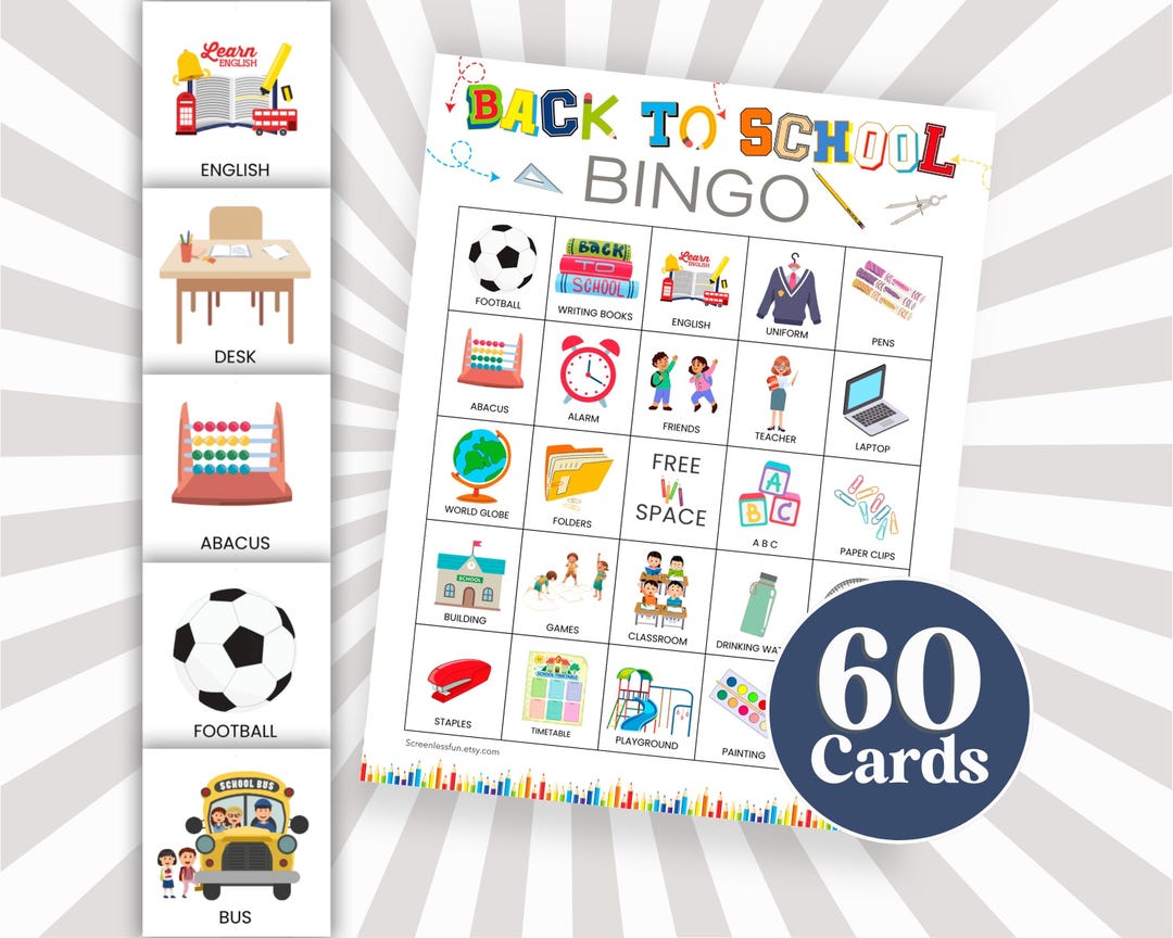 60 Back to School Bingo Cards, Printable School Classroom Game, Student ...