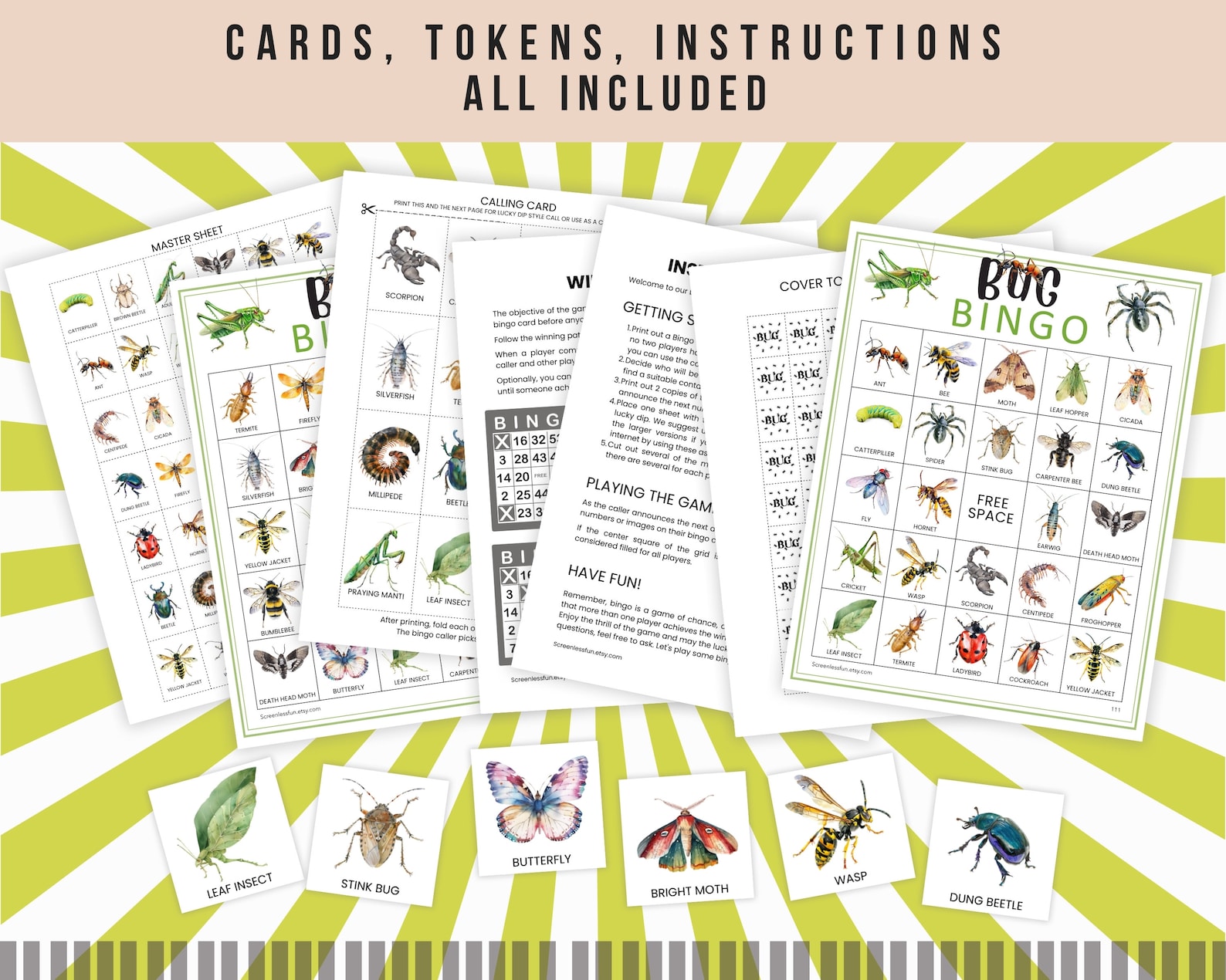 Bug Bingo Printable Game, Insect Creepy Crawlies Party Idea, Instant ...