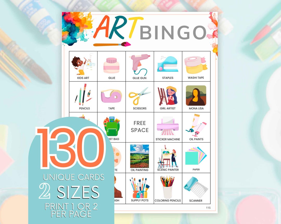 Art Bingo Game: 130 Printable Cards, Kids Art Party (PDF) - Etsy