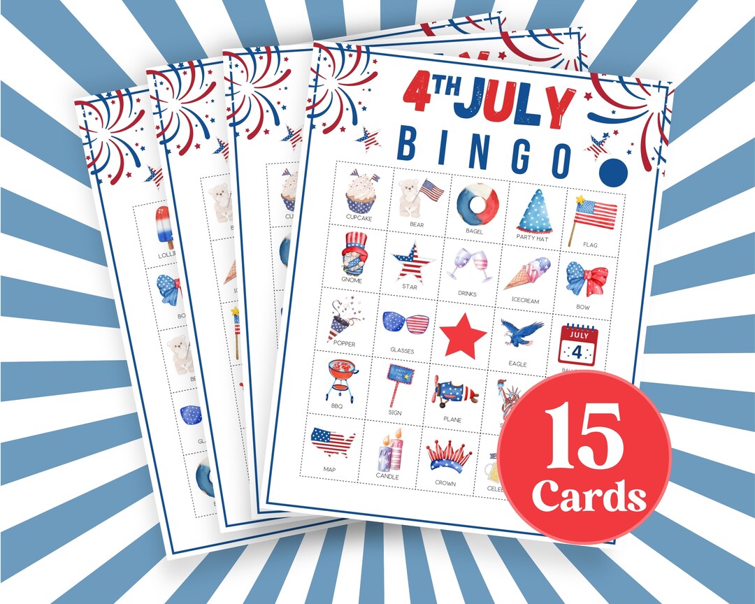 4th of July Bingo Game Printable, Independence Day Bingo, Patriotic ...