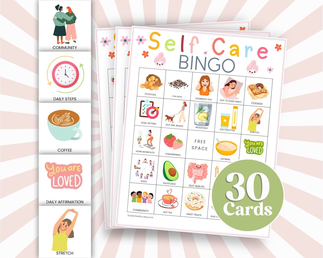 Self Care Bingo Printable Cards, Mental Health Bingo Board, Wellness ...