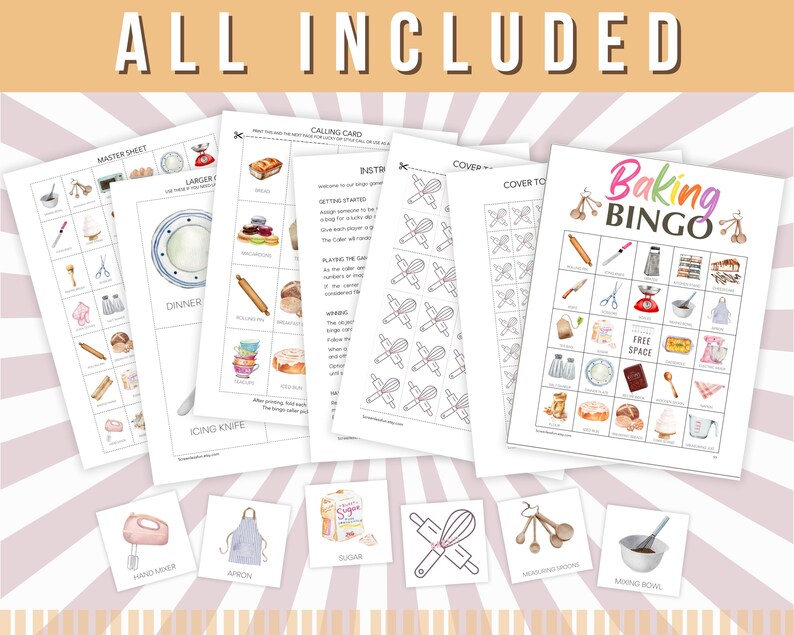 Printable Baking Bingo Game: 60 Cupcake Birthday Party Cards (instant ...
