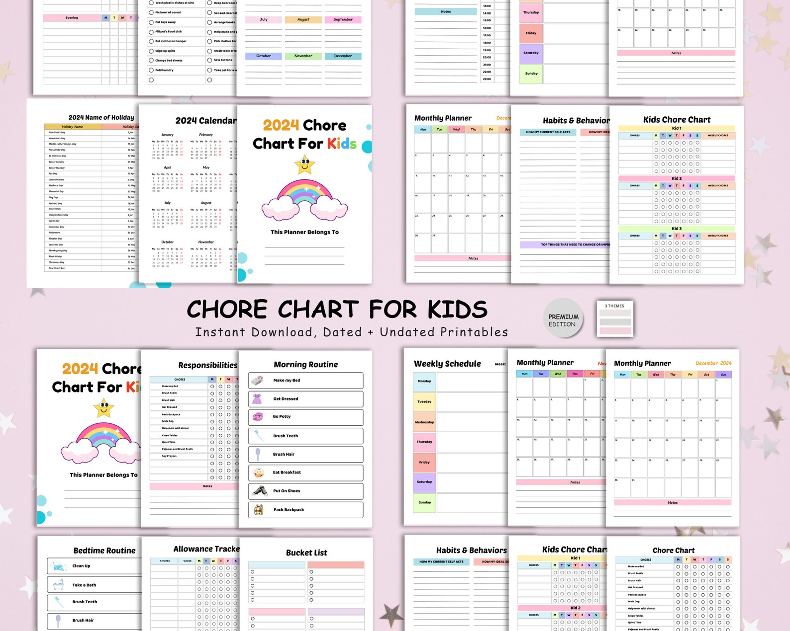 Children's Chore Chart With Reward System, Kids Daily Task Organizer ...