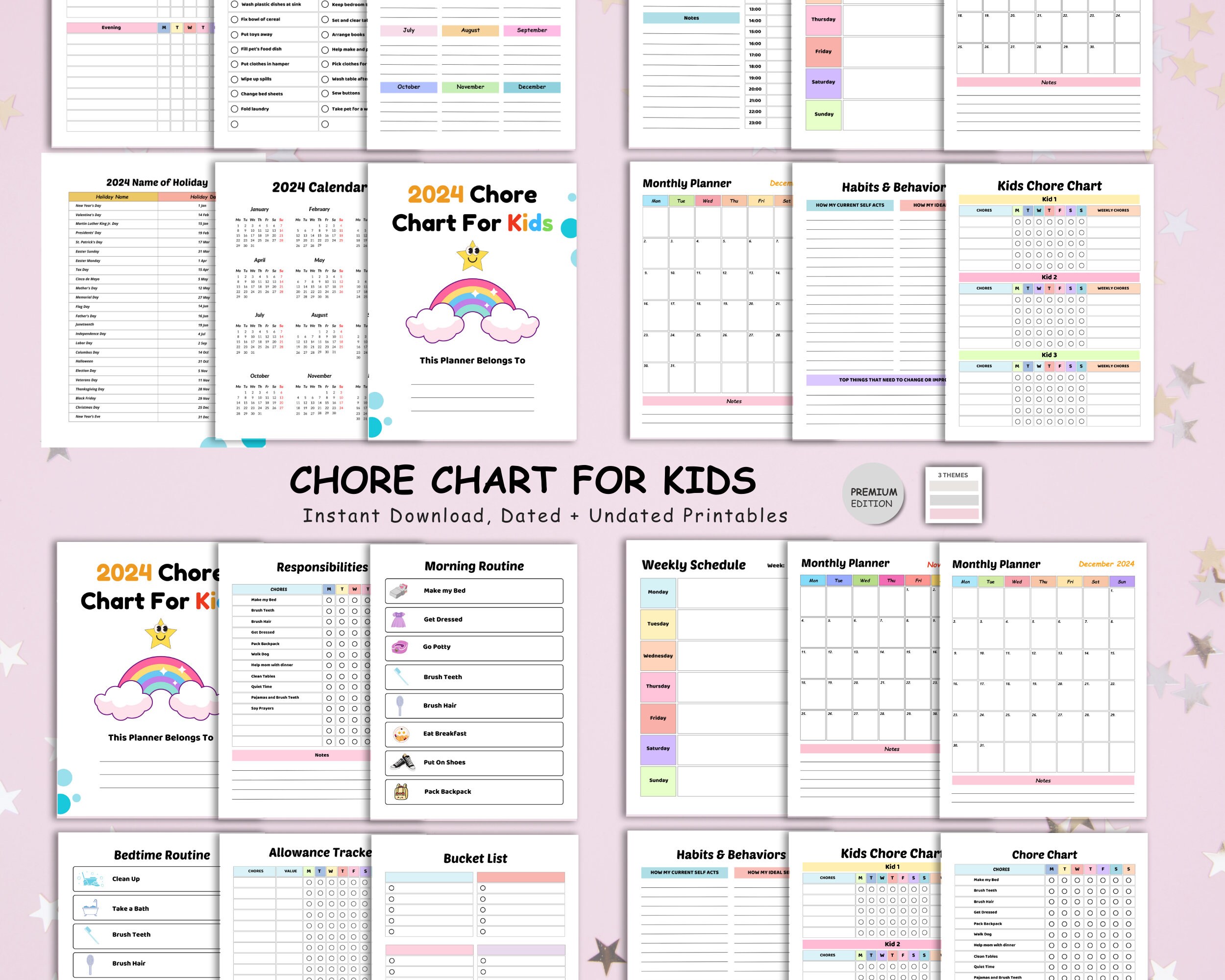 Children's Chore Chart With Reward System, Kids Daily Task Organizer ...