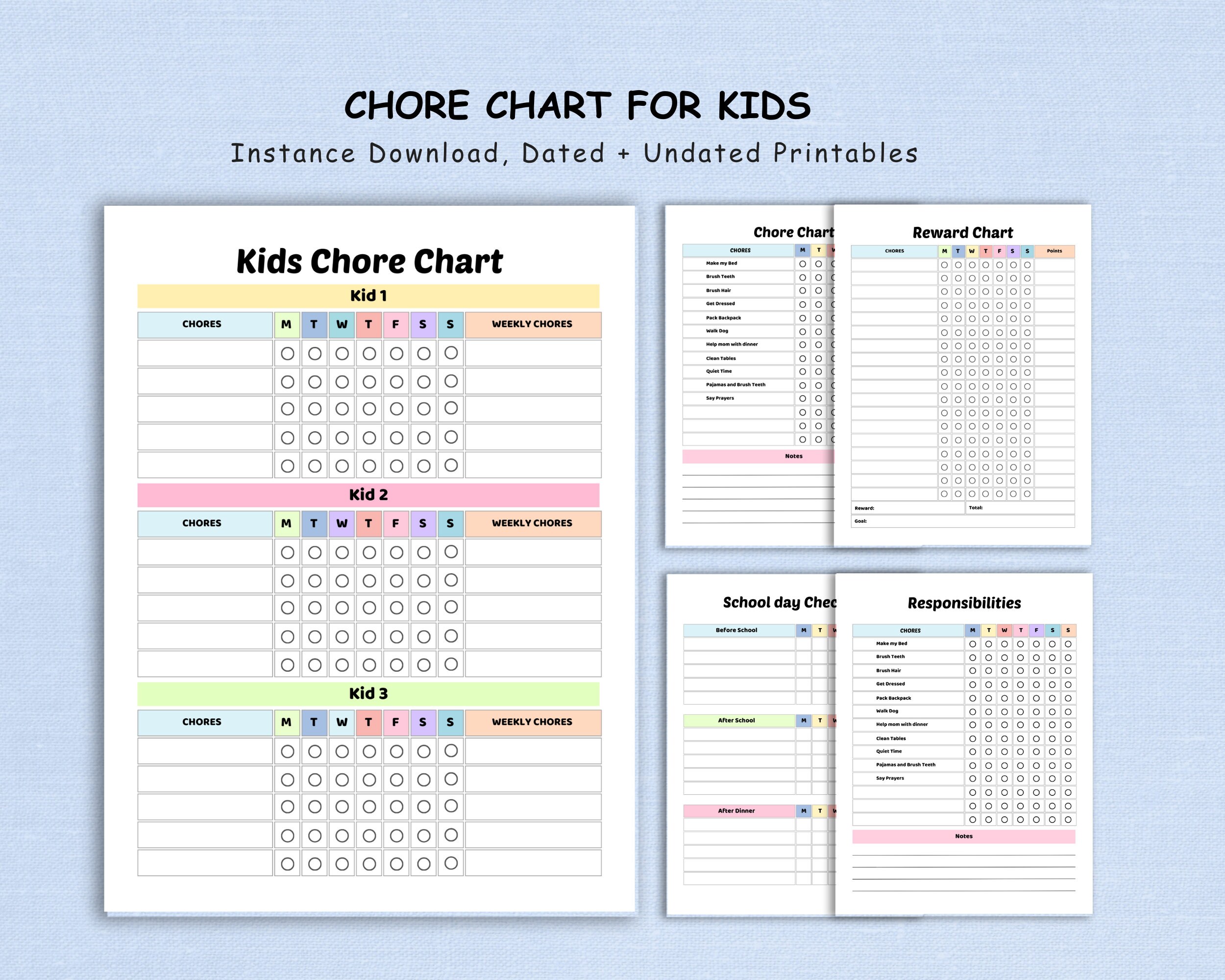 Children's Chore Chart With Reward System, Kids Daily Task Organizer ...