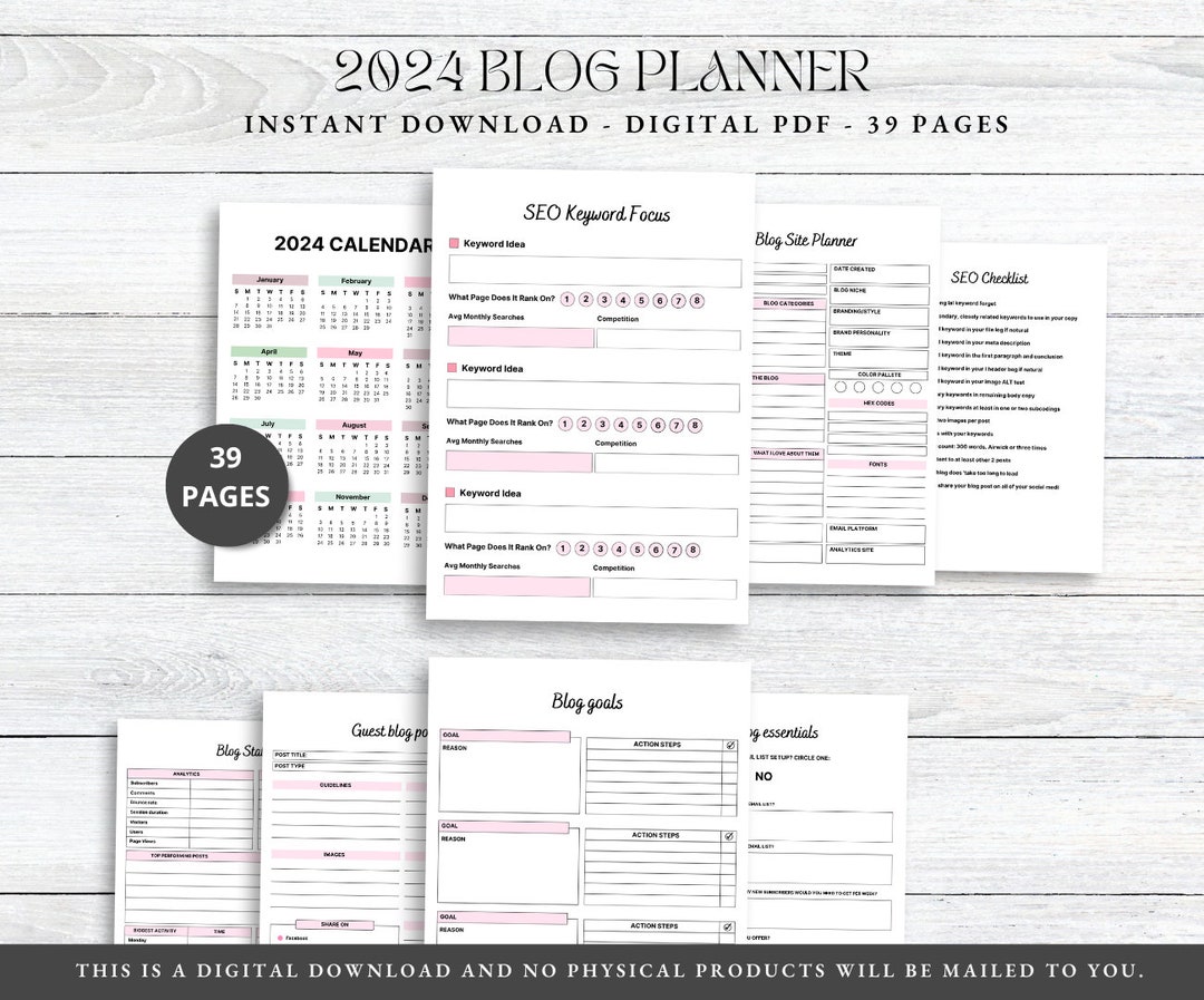 Blog Planner Printable, Digital Planner Inserts, Instant Download ...