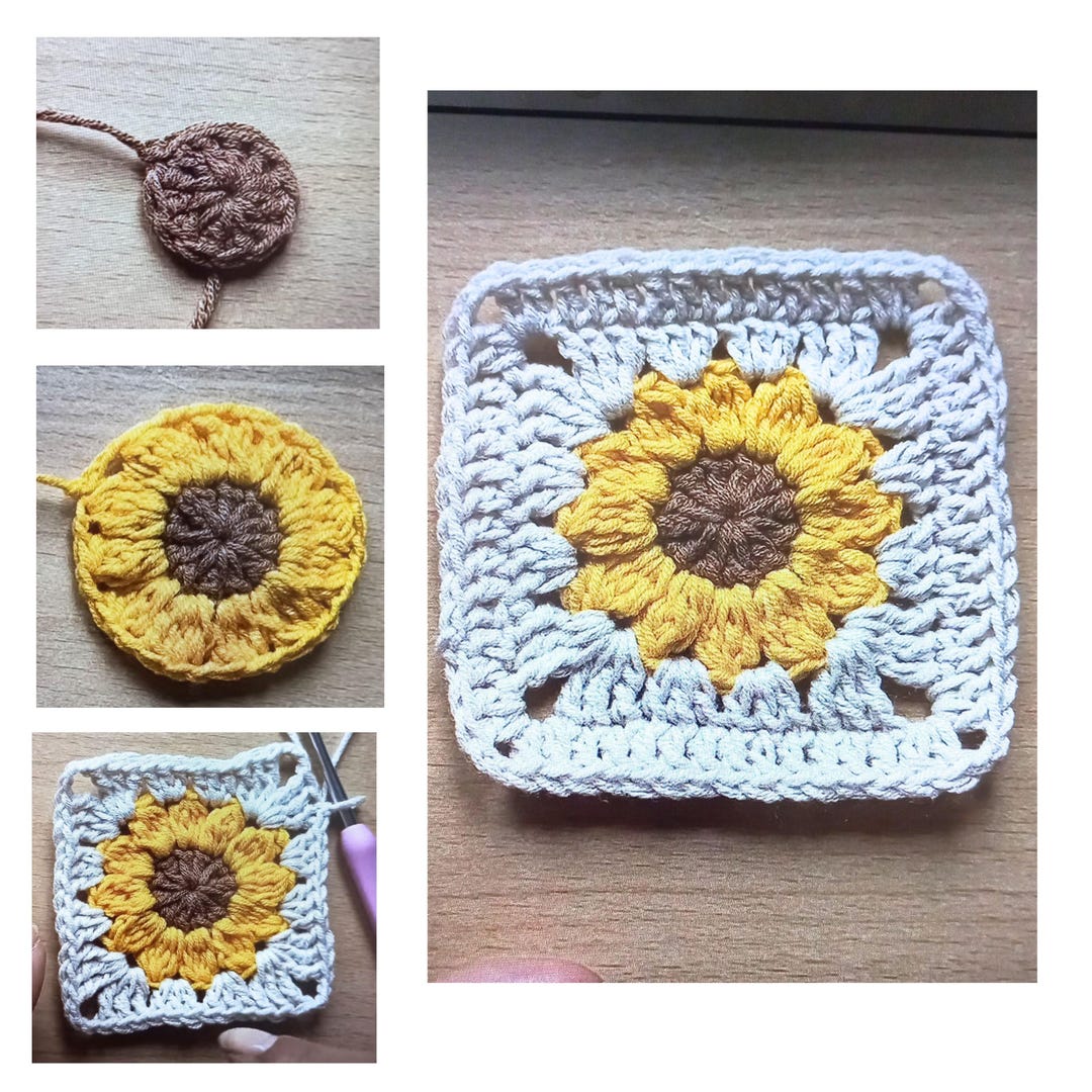 Granny Square Crochet Pattern, Crochet Sunflower Motif Pattern ...
